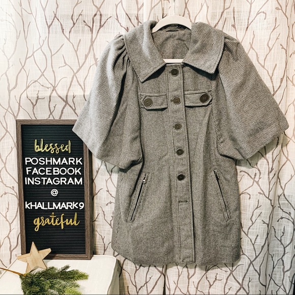 Maude | Jackets & Coats | Maude Grey Houndstooth Short Sleeve Pea Coat ...